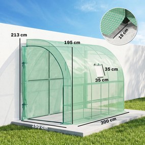 Outsunny skleník s oknem s policemi, zimní skleník z ocelové fólie, nástěnný skleník na balkon, zahrada, rajčatový skleník 300x150x213cm rajčatový sk…