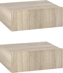 HOMCOM Sada 2 Floating Nočních Stolků s 1 Šuplíkem, Nástěnný Design Moderní Styl pro Ložnici 40x30x15 cm Přírodní