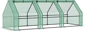 Zelený skleník Outsunny se 3 rolovacími okny, PE síťovou fólií, ocelovým rámem, balkonový skleník, zahradní skleník, 270x90x90 cm, skleník pro rajčata