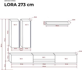 Ral Obývací stěna LORA 273 cm - Černý lesk