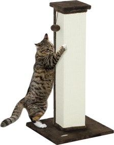 PawHut Škrabadlo pro kočky s výškou 81 cm, škrabka se sisalovým sloupkem a zavěšenou kuličkou 41x41x81 cm Hnědá | Aosom