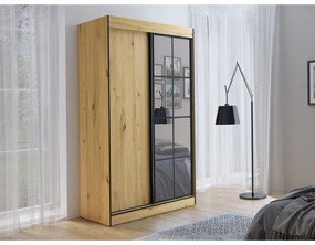 Šatní skříň s posuvnými dveřmi Birelto II 120 2D, Barva: dub artisan / dub artisan + černá