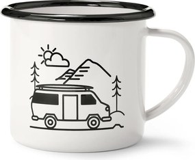 Tchibo - Smaltovaný hrnek na kávu „Camping“ - barva: bílá