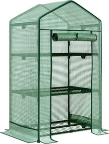 Mini skleník Outsunny s fóliovým krytem a 3 policemi, rolovací dvířka, zeleninový záhon v zelené barvě 69 x 49 x 125 cm pro milovníky zahrady