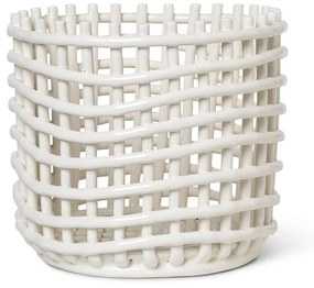 ferm LIVING Keramický koš Off White Large, bílá barva, keramika