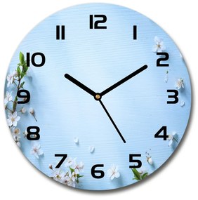 Wallmuralia Skleněné hodiny kulaté Květy višně pozadí fi 30 cm