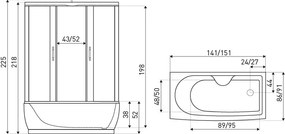 Kerra Xelo Mocca 140x80x225 masážní sprchový box s vanou, XLM140