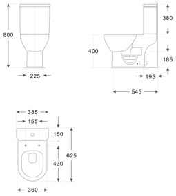 Bruckner DARIO RIMLESS WC kombi mísa s nádržkou, spodní/zadní odpad, bílá - 201.431.4