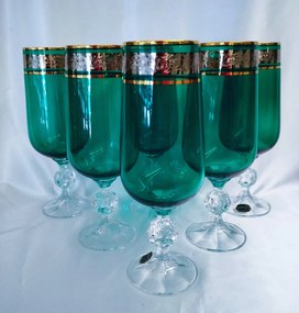 Sklenice na šampaňské Claudia zdobené 190 ml, 6 ks, 3 barvy - Zelená