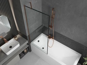 Mexen Next, vanová zástěna 1-křídlová 80 x 150 cm, fixní křídlo, 6 mm čiré sklo s černým vzorem, růžové zlato profil, 895-080-000-00-70-60