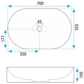 Rea Iris, umyvadlo na desku z konglomerátu 700x355x105 mm, šedá matná, REA-U4306