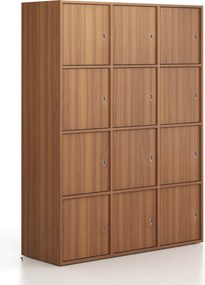 Kancelářská skříň FRAME, 12x dveře, 1299 x 450 x 1735 mm, cylindrický zámek, ořech