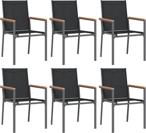 7dílný zahradní jídelní set černý textilen a ocel 3187036