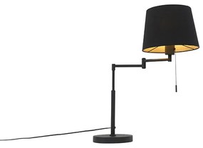 Stolní lampa černá s černým stínidlem a nastavitelným ramenem - Ladas