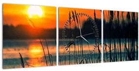 Obraz - Západ slunce nad jezerem (s hodinami) (90x30 cm)