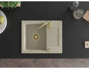 Mexen Enzo, granitový dřez 576x465x174 mm, 1-komorový, béžová se zlatým sifonem, 6506571005-69-G
