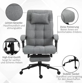 Kancelářská židle Vinsetto s polštářem pod hlavu a područkami, výškově nastavitelná otočná židle s podnožkou, lněná, ergonomická, 66 x 70 x 116-124 c…