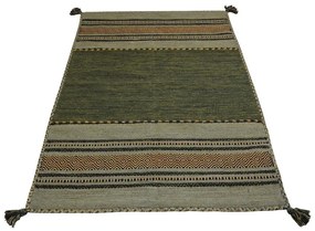 Zeleno-hnědý bavlněný koberec Webtappeti Antique Kilim, 60 x 90 cm