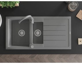 Mexen Andres 1,5-komorový granitový kuchyňský dřez s odkapávačem 100x50 cm a kuchyňská baterie Telma, šedá, 6515-71-670200-71