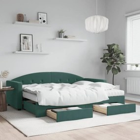 Válenda s přistýlkou a zásuvkami tmavě zelená 80 x 200 cm samet 3197368
