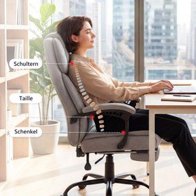 HOMCOM kancelářské křeslo s masáží — ergonomické polohovatelné vyhřívané manažerské křeslo se širokým sedákem, vzhled sametu, výškově nastavitelné, s…