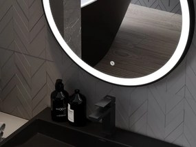 Mexen Esso kulaté koupelnové osvětlené zrcadlo, 90 cm, LED 6000K, anti-pára, černý rám - 9825-090-090-611-70