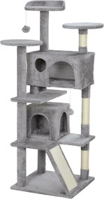 PawHut Kočičí škrabadlo výška 138 cm, strom pro kočky s sisalovými škrabacími sloupy, platformami, úkryty, zavěšenými míčky a hamakem, světle šedé