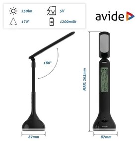 Nabíjecí stmívatelná LED stolní lampa s diplejem 4W 250lm denní světlo RGB podstavec černá