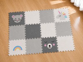 Dvanáctidílná puzzle podlaha do dětského pokoje ŠEDÁ