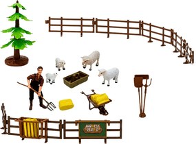 LEAN Toys Sada „Farma“ s traktorem, stájí, silem, figurkami zvířat a nářadím, 49 dílů