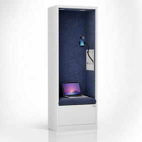 Skříň se sedákem a zónou ticha SALLY MentalBox, bílá konstrukce, tmavěmodrý sedák, 1850 x 600 x 400 mm