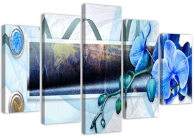 Obraz na plátně pětidílný Modrá orchidej Abstrakce - 150x100 cm