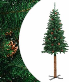 Úzký vánoční stromek pravé dřevo a šišky zelený 210 cm PVC 320959