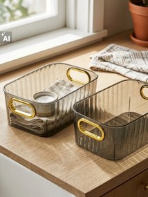 Sinsay - Poloprůhledné úložné nádoby se zlatými úchyty 2 pack - šedá