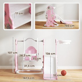 AIYAPLAY Dětské skluzavky 4 v 1 Dětské hřiště se sinkou a skluzavkou, lezecká stěna, koš na basketbal, raketové téma pro indoor hru, Růžová a Bílá