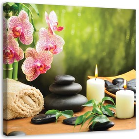 Obraz na plátně Orchidej Květina Zen Spa svíčky - 60x60 cm