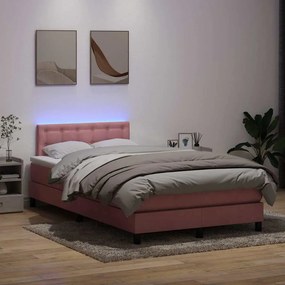 Box spring postel s matrací a LED růžová 120x220 cm samet 3317312