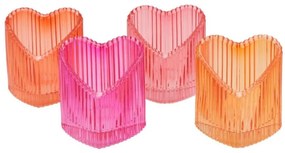 4ks růžový mix skleněný svícen srdce Love Hearts - 7*8 cm