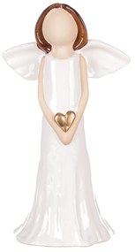 Anděl držící srdce s bílými křídly, keramika - KEK9447