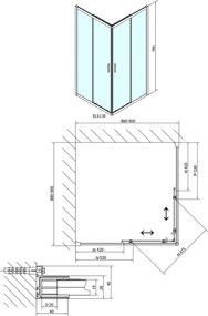 Polysan Polysan, EASY LINE čtvercová sprchová zástěna 900x900mm, sklo BRICK, EL5138
