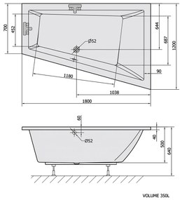 Polysan TRIANGL R asymetrická vana 180x120x50cm, bílá, 20611