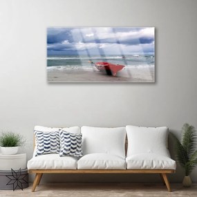Obraz na skle Loďka Pláž Moře Krajina 120x60 cm