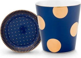 Pip Studio Dot Delight Navy-Gold hrnek bez ucha s odkládacím táckem 270ml, modro-zlatý (hrnek bez ucha z tenkostěnného porcelánu v dárkové krabičce)