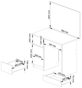 Kosmetický stolek se zrcadlem P-2/SL I dub artisan/bílý  levý