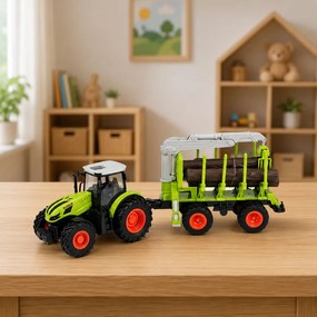 LEAN Toys Dálkově ovládaný traktor RC s lesním přívěsem a drapákem na dřevo v měřítku 1:24
