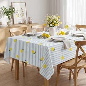 Goldea hranatý ubrus 100% bavlněné plátno - svěží citrony s proužky 80 x 80 cm