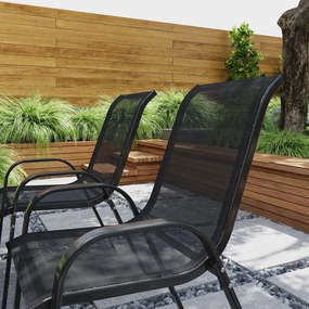 Outsunny Sada 4 Zahradních Židlí pro Exteriér Stohovatelné Terasové Židle s Prodyšnou Tkaninou Ocelový Rám Područky a Vysoké Opěradlo 54x71x93 cm Čer…