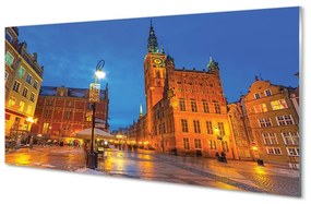 Obraz na skle Gdańsk Staré Město v noci kostel 100x50 cm