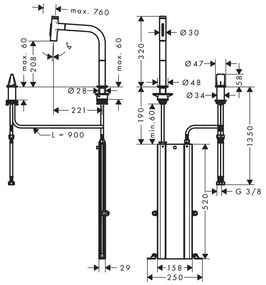 Hansgrohe M71, dřezová baterie M7120-H200 v vytahovací sprškou, 2-otvorová instalace, sBox, černá matná, 73818670