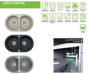 Laveo Dafne, 2-komorový granitový dřez 780x470x204 mm, šedá, LAV-SBD_520T